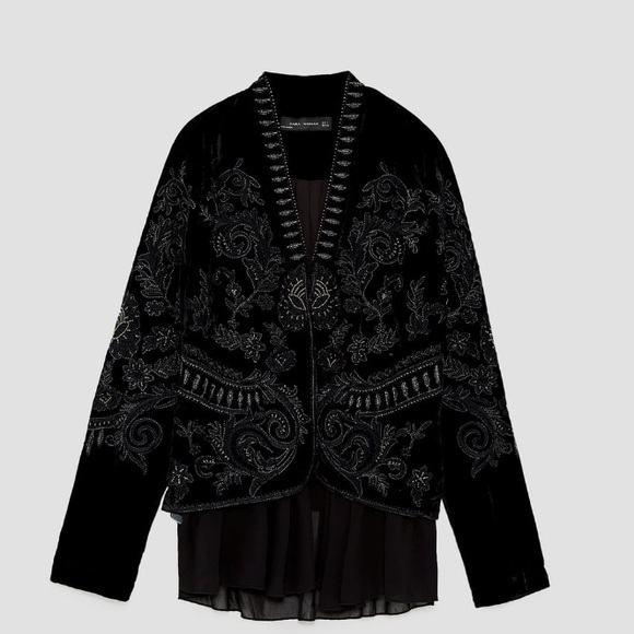 Zara | Jackets & Coats | Zara Embroidered Velvet Jacket | Poshmark
